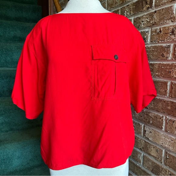 Talbots | Tops | Vtg 8s Bright Red Pocket Cropped Light Weight Tshirt W ...